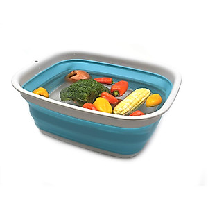 SAMMART Set of 3 Collapsible Tub - 9.45L (2.49 Gallon) - Foldable Dish Tub - Portable Washing Basin - Space Saving Plastic Washtub (3, Bright Blue)