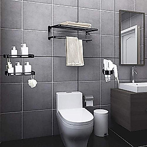 Towel Racks,Towel Rails, Wall Mounted Towel Shelf for Bathroom Aluminum 90° Foldable Towels Rail Bars with Hooks for Kitchen Towels Rack