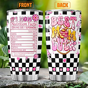 JENOIS Tumblers Women Cups Checkered Coffee Mama Funny Day For Mothers Modern Simple Simply Handle, Mom Nutrition Facts, Tumbler 20 Oz With Lid And Straw, Best Mom Ever Gifts