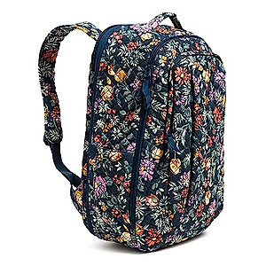 Vera Bradley Women's, Cotton Large Travel Backpack Travel Bag, Fresh-cut Floral Green, One Size