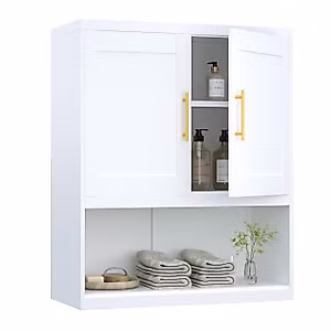 Ckzbx Bathroom Wall Cabinet White Medicine Cabinet, Metal Wall Mounted Cabinet with 2 Doors and Adjustable Shelf, Laundry Living Room