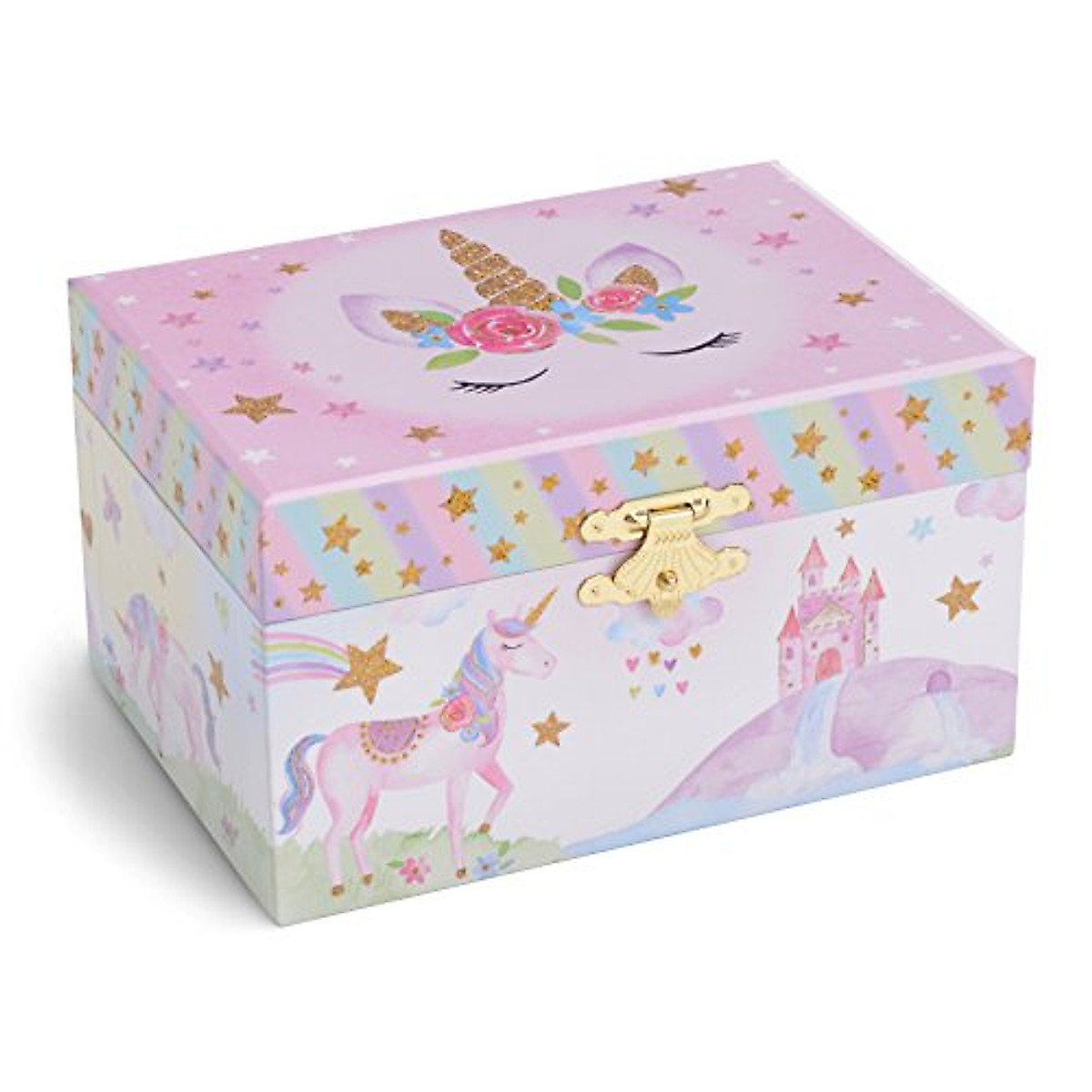 Jewelkeeper Girl's Musical Jewelry Storage Box with Spinning Unicorn, Glitter Rainbow and Stars Design, The Beautiful Dreamer Tune