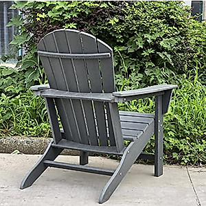Farmhouse Adirondack Chair Wood Texture, Poly Lumber Patio Chairs, Pre-Assembled Weather Resistant Outdoor Chairs for Pool, Deck, Backyard, Garden, Fire Pit Seating, Slate Gray