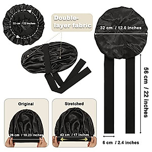 Satin Bonnet for Women Hair Bonnet for Sleeping Large Double Layer Silk Sleep Cap with Wide Elastic Band Hair Cap for Sleeping with 45PCS Waterproof Disposable Shower Caps (Black)