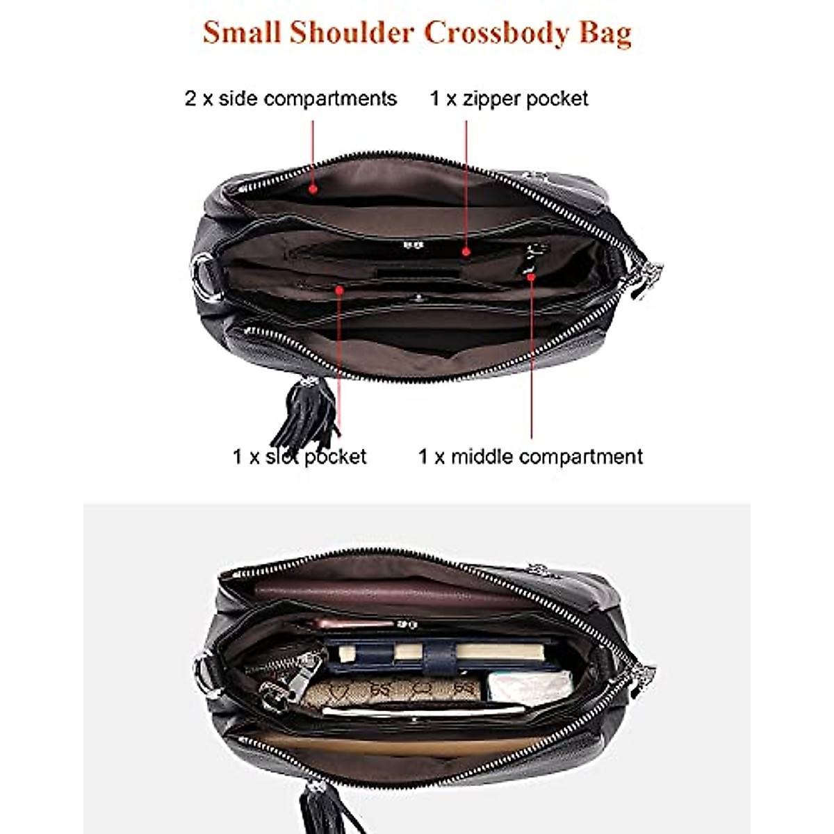 Over Earth Genuine Leather Handbags for Women Crossbody Purse Ladies Small Hobo Shoulder Bag(O111-2E Black)