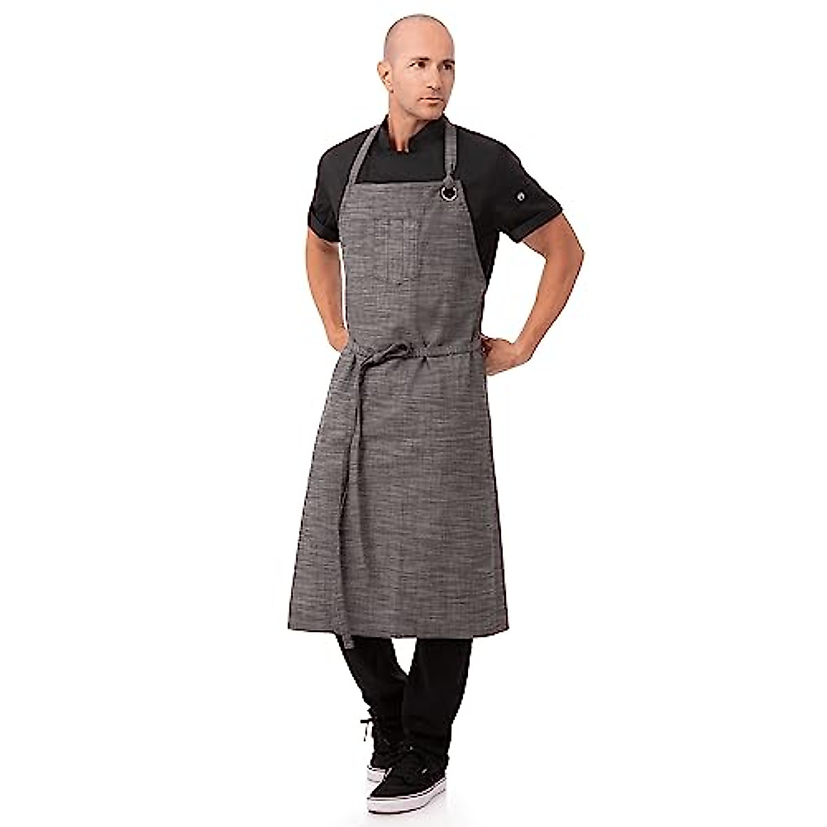 Chef Works Unisex Corvallis Chefs Bib Apron, Black Steel Grey, One Size