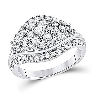 The Diamond Deal 10kt White Gold Round Diamond Cluster Bridal Wedding Engagement Ring 1 Cttw
