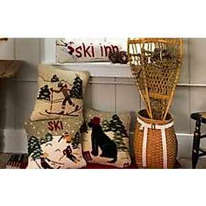 Chandler 4 Corners Artist-Designed Ski Hand-Hooked Wool Decorative Throw Pillow (18” x 18”) Ski Pillow for Couches & Beds - Easy Care & Low Maintenance - Square Winter Pillow for Cabins & Lodges