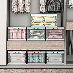 Wisdom Star 3 Pack Collapsible Storage Bins with Lids, Clear Plastic Foldable Storage Box, Stackable Storage Containers for Organizing, Pink