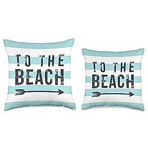 Vine Mercantile To The Beach-Cute Summer Sayings-Pastel Aqua Stripe Throw Pillow, 18x18, Multicolor