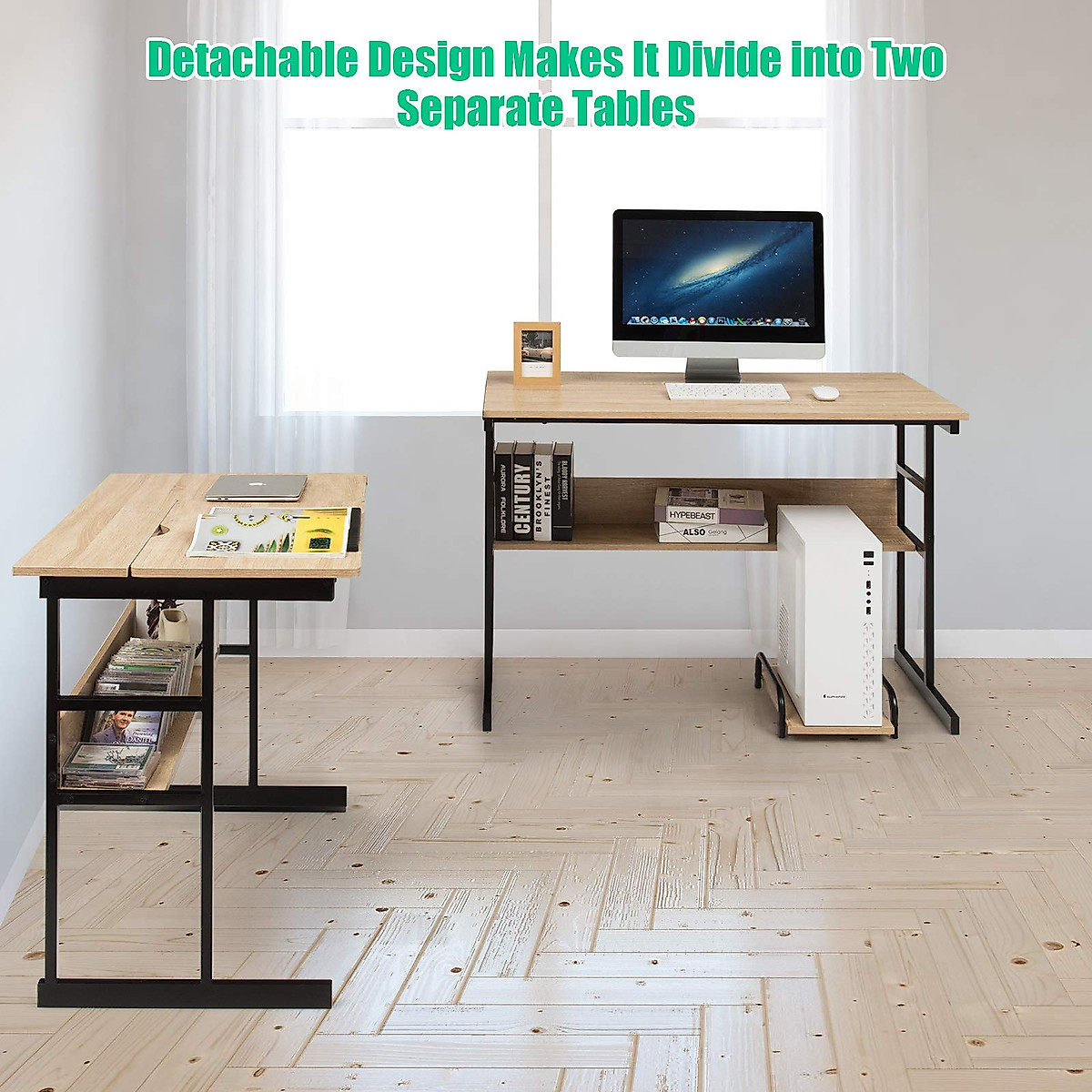 Tangkula 67 Inches L-Shaped Office Desk, Corner Computer Desk with Bottom Bookshelves & CPU Stand, Drafting Drawing Table with Tiltable Desktop, Corner Computer Workstation Home Office Desk
