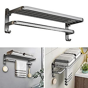 Bathroom Towel Rack Towel Shelf Bathrobe with Hooks Storage Towel Holder Hanger for Kitchen, Lavatory, Laundry Room, Hotel, 15.75x8.27x7.36inch