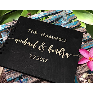 Wooden Wedding Guest Book Custom Made in USA (11"x8.5", Black Stain) Wood Rustic Vintage Personalized 50th Anniversary Bridal Shower Guestbook