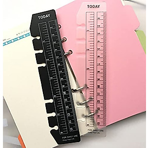 4Pcs Plastic Bookmark Rulers A5 A6 Page Marker Page Finder Ruler Loose Leaf Ruler Measuring Ruler for 6 Hole A5 A6 Binder Notebook, Clear and Black