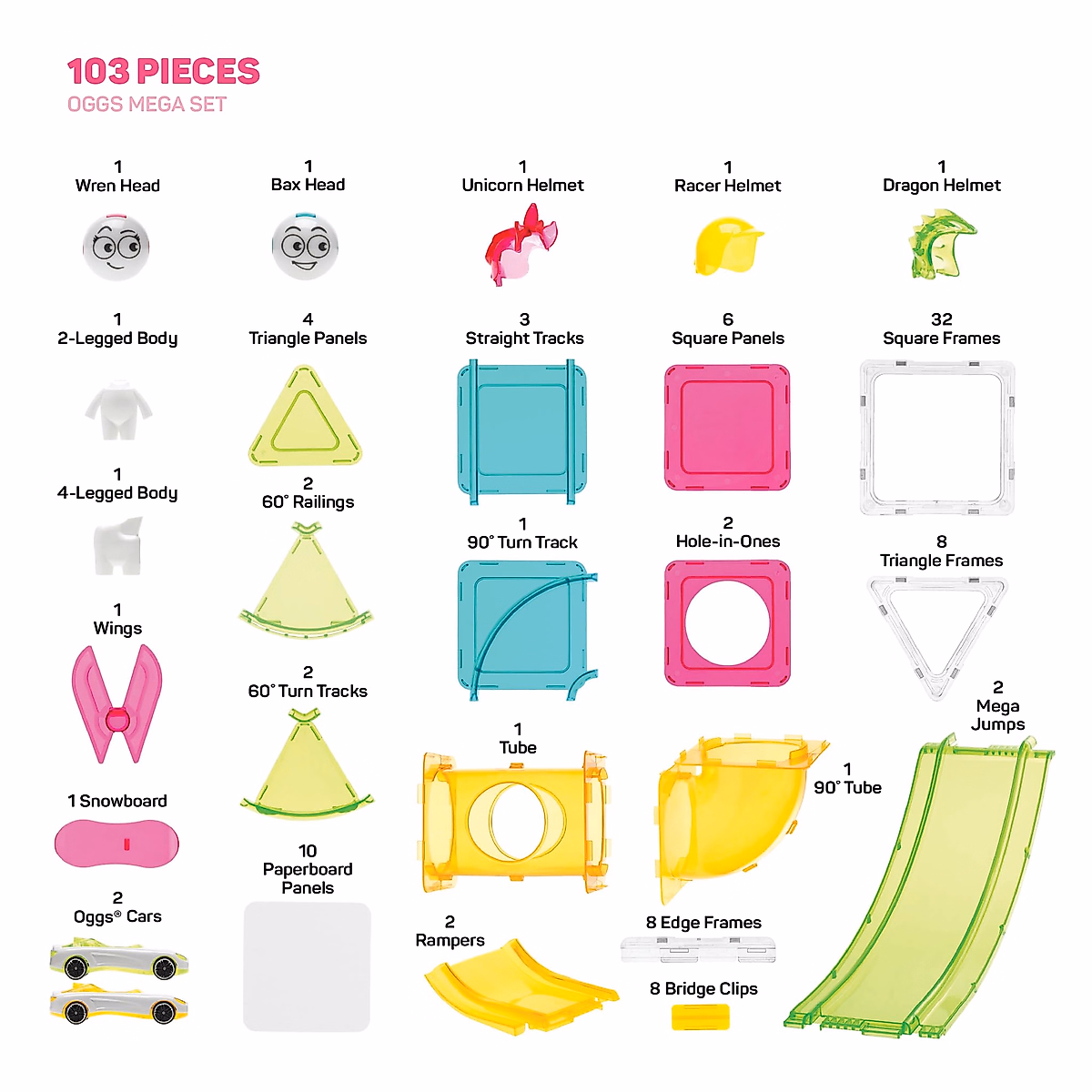 SQUAREGLES Oggs Mega Set - 103-Piece Magnetic Tiles with Strong Magnets for Imaginative Adventures and Creative Play