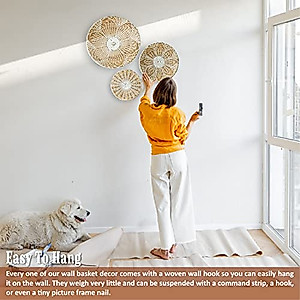 Seagrass Hanging Woven Wall Baskets Set of 3 - Boho Farmhouse Handcrafted & Unique Wicker Wall Art Decor for Living Room, Dining Room, Bedroom