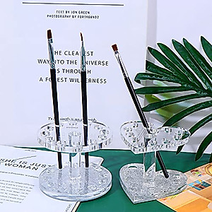 Haiabei 2Pcs Acrylic Nail Brushes Display Holder Makeup Nail 12 Holes Acrylic Brush Pen Holder Heart Silver Rest Stand Display,Nail Art Painting Pen Stand Rack Eyebrow Fountain Pencil Shelf Case