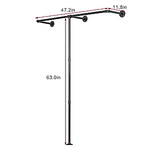 WJJAYY Industrial Pipe Clothes Rack, Heavy Duty Wall Mounted Black Iron Garment Bar,Retail Display Rack Closet Storage Clothes Organizer (47.2, Black)