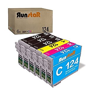 Run Star 124 Remanufactured Ink Cartridge Replacement for Epson 124 T124 Work for NX125 Stylus NX127 NX130 Stylus NX230 NX330 Stylus NX420 NX430 Workforce 320 323 325 435 Printer(3BK/C/M/Y,6 Pack )