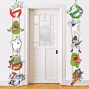 10pcs Ghostbuster Porch Sign, Hanging Sign Wall Decoration Ghostbuster Party Banner, Door Cardborad Cutout Signs Outdoor Decoration, Hanging Cards Kit for Ghostbuster Party Decoration