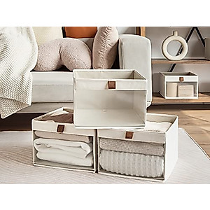 StorageWorks Closet Storage Bins with Clear Window and 2 Handles, Foldable Clothing Bins for Shelves, Large Fabric Organizer, Beige, 3 Pack