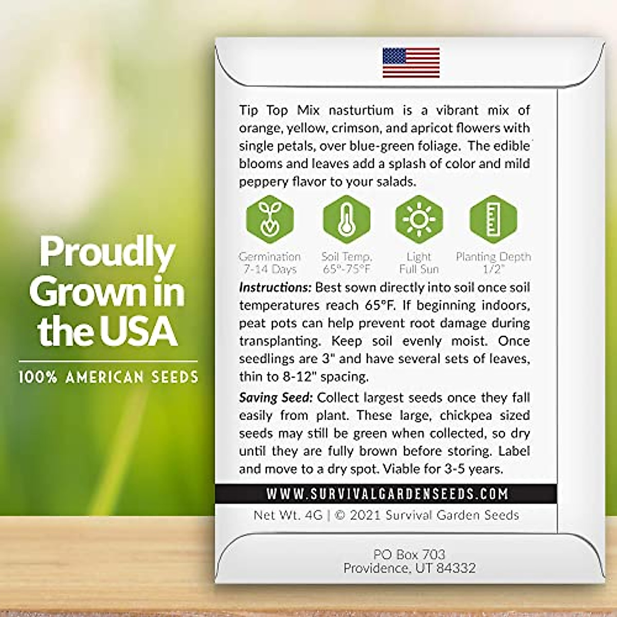 Survival Garden Seeds - Tip Top Mix Nasturtium Seeds - 3 Packs with Instructions to Plant and Grow Edible Flowers & Companion Plants in Your Home Vegetable Garden - Non-GMO Heirloom Variety