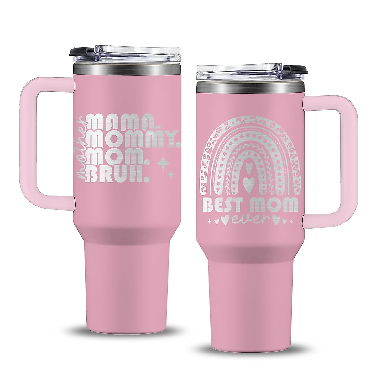 NIAXAUYT Gifts for Mom, Best Mom Ever Tumbler 40oz with Handle and Straw, Mama/Mom Gifts From Daughter Son, Mom Birthday Gifts, Mothers Day Presents Ideas, Christmas Gifts for Best Mom Ever Mug, Pink