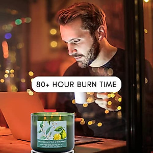 Large 3 Wick Scented Candle - Eucalyptus Bergamot Aromatherapy Stress Relief Candle with Pine, Rose & Cedar - 15.8 oz Spring Candles for Home - Eucalyptus Candles - Natural Soy Candles for Men & Women