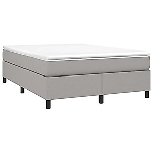vidaXL Box Spring Bed Frame Home Indoor Bedroom Bed Accessory Wooden Upholstered Double Bed Base Furniture Light Gray 59.8"x79.9" Queen Fabric