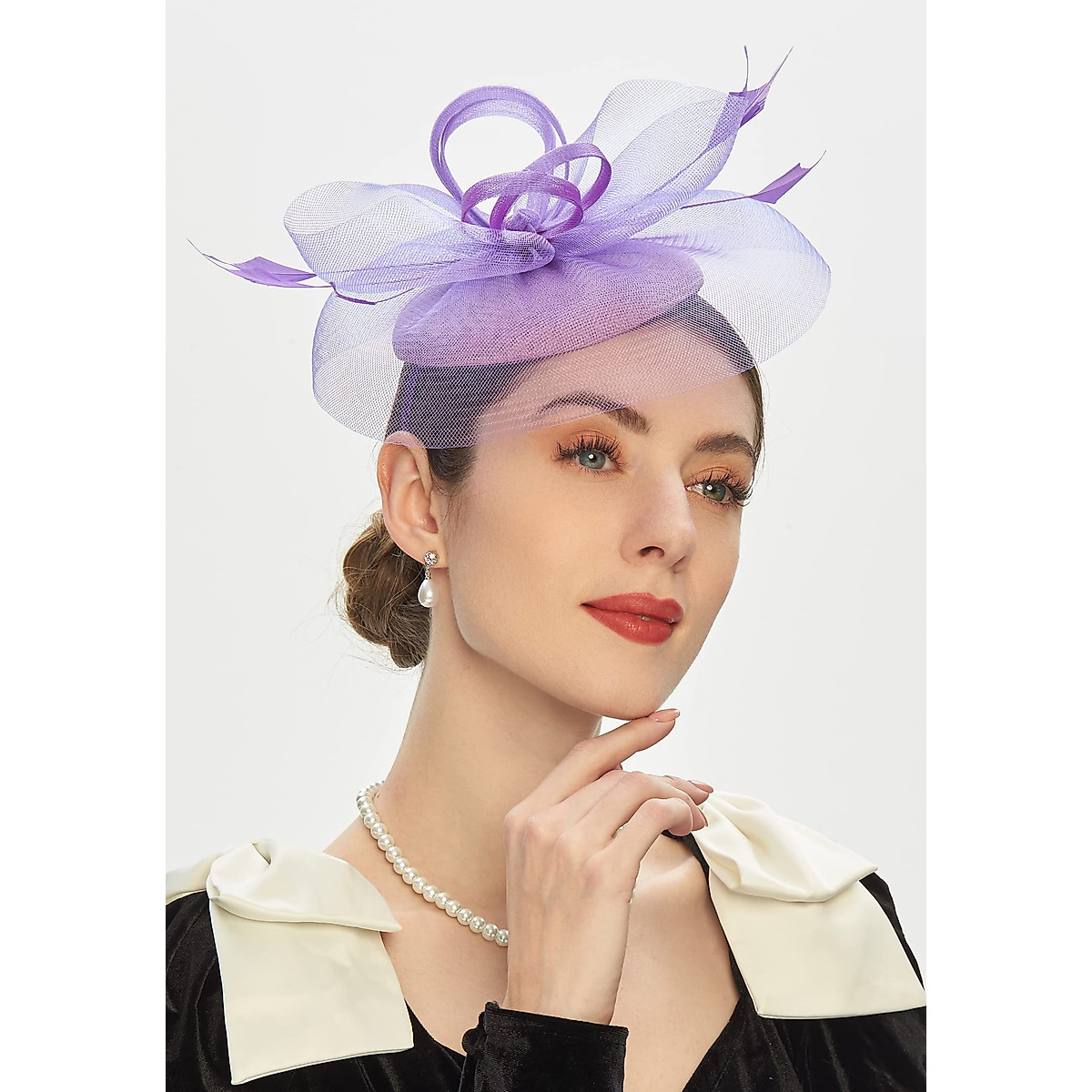 Cizoe Tea Party Fascinator Kentucky Derby Hat Fascinator Pillbox Hat Headband for Cocktail(A-purple