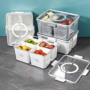 Quincry Fridge Organizer with Lids，Stackable Refrigerator Organizer Bins, Removable Containers for Food and Storage，For Fruit,Refrigerator Tissue,Vegetables,Food And Beverages (4 Compartments-White)