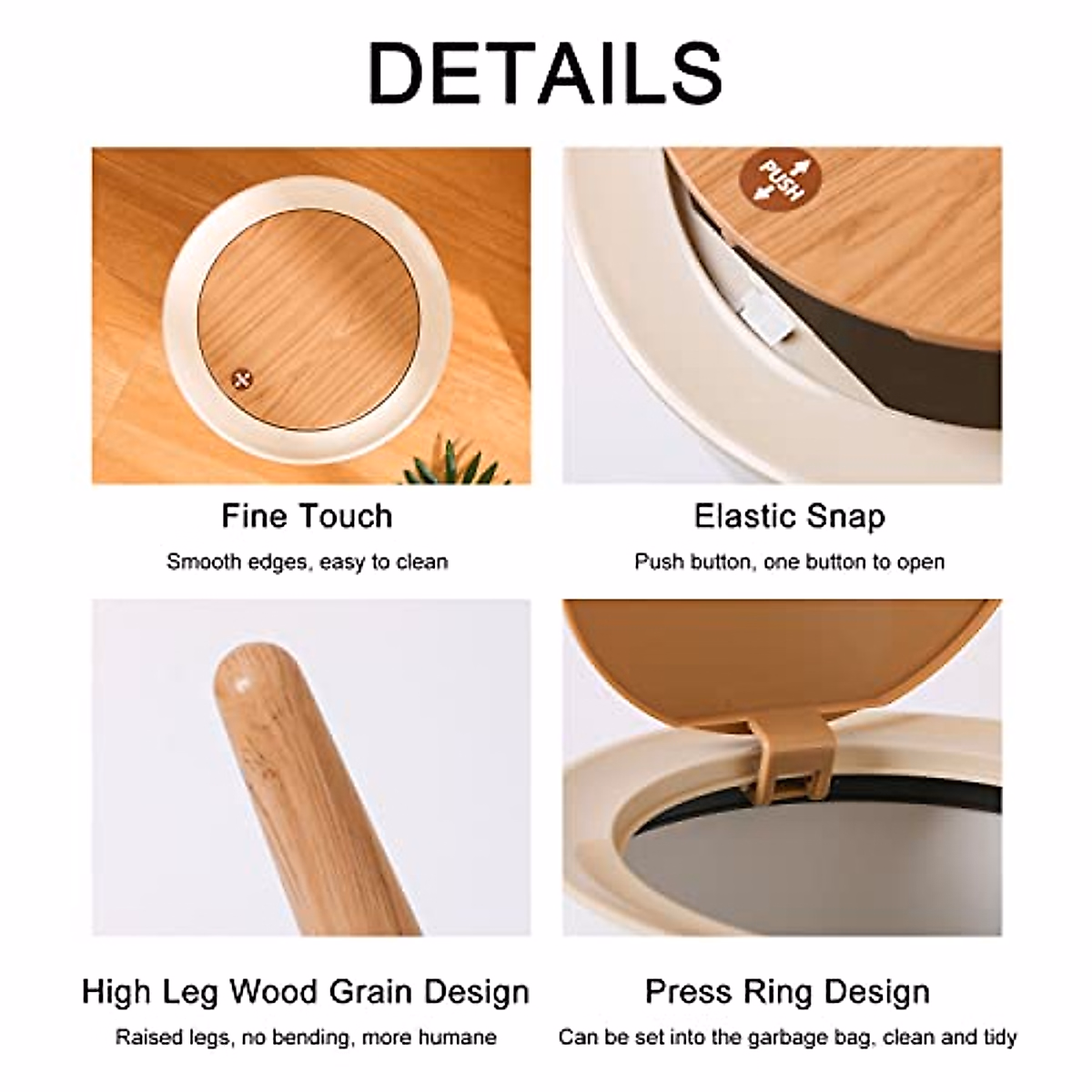 Small Trash Can with Lid Summer Beach with strafish and Shells 7 Liter Round Garbage Can Elasticity Press Cover Lid Wastebasket for Kitchen Bathroom Office 1.8 Gallon