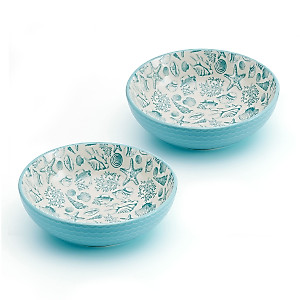 Pfaltzgraff Venice Set of 2 Pasta Bowls, 8 Inch, Teal and White