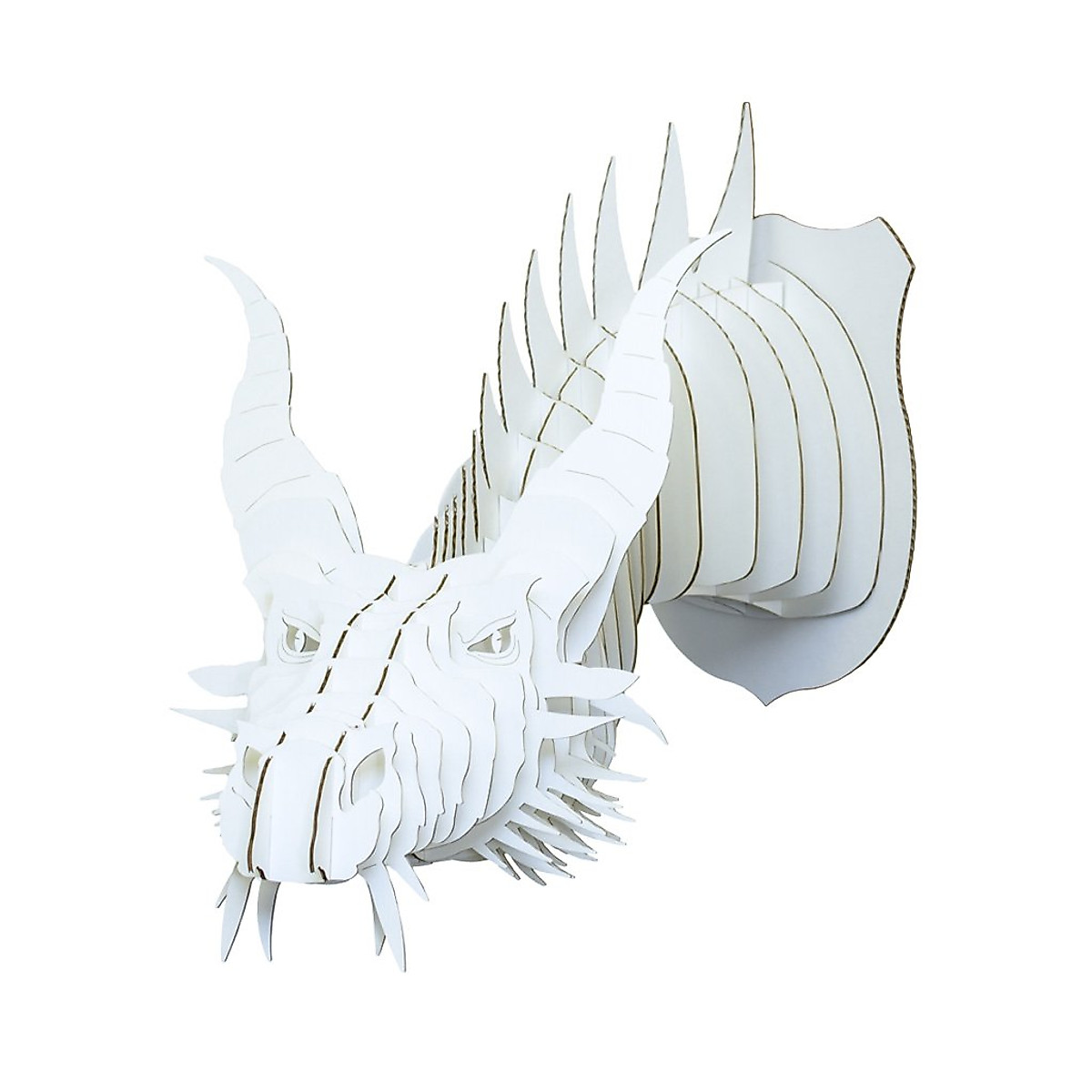Cardboard Safari Recycled Cardboard Animal Taxidermy Dragon Trophy Head, Nikita White Small