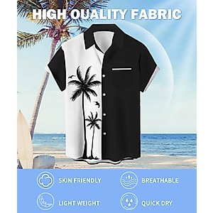 Deer Lady Mens Bowling Shirt 1950s Retro Print Hawaiian Shirts Short Sleeve Casual Button Down Shirt Beach Shirts Black Coconut XL