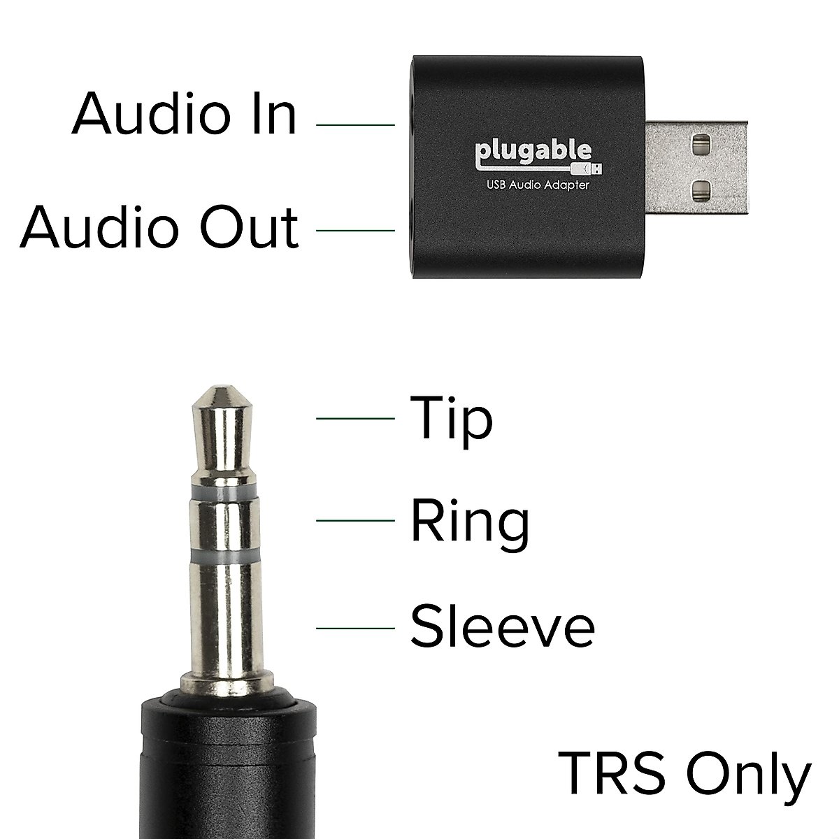 Plugable USB Audio Adapter with 3.5mm Speaker-Headphone and Microphone Jack, Add an External Stereo Sound Card to Any PC, Compatible with Windows, Mac, and Linux - Driverless