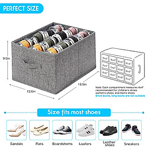 YWPXSN 2 Pack Shoe Organizer for Closet - Fits up to 24 Pairs, Fabric Shoe Storage Bins, Cube Storage Cabinet Foldable Shoes Container with Reinforced Handles (Dark Grey, 16.5"x12.6"x9.5")
