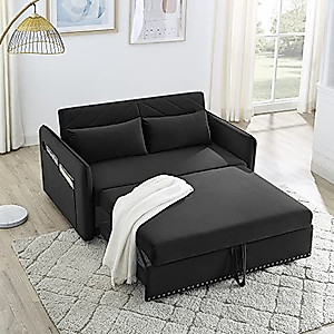 HolakiVelvet Pull Out Sofa Bed Loveseat Sofa Couch with USB Charging Port
