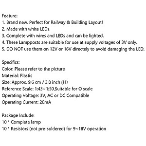 Artudatech 10PCS LCX04 Model Railway Lamppost Lamps Street Lights O Scale LEDs