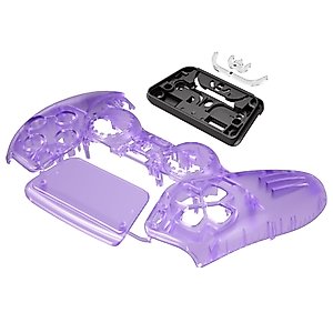 eXtremeRate Full Set Shell with Buttons Touchpad Cover, Clear Atomic Purple Custom Replacement Decorative Trim Shell Front Back Plates Compatible with p s 5 Controller BDM-030 BDM-040 BDM-050