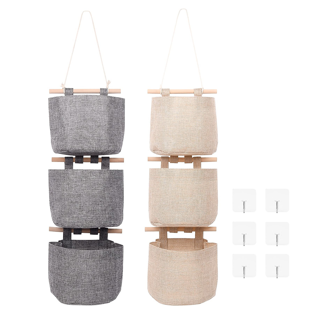 2 Pack Wall Hanging Storage Bag , with 6 Pockets Multi-Function Storage PINK