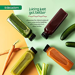 DECADORN 12oz Plastic Juice Bottles For Juicing - 20 Pack Plastic Bottles With Caps - MADE IN USA Juicing Bottles Reusable With Lids - Juicer Bottles With Tamper Evident Caps