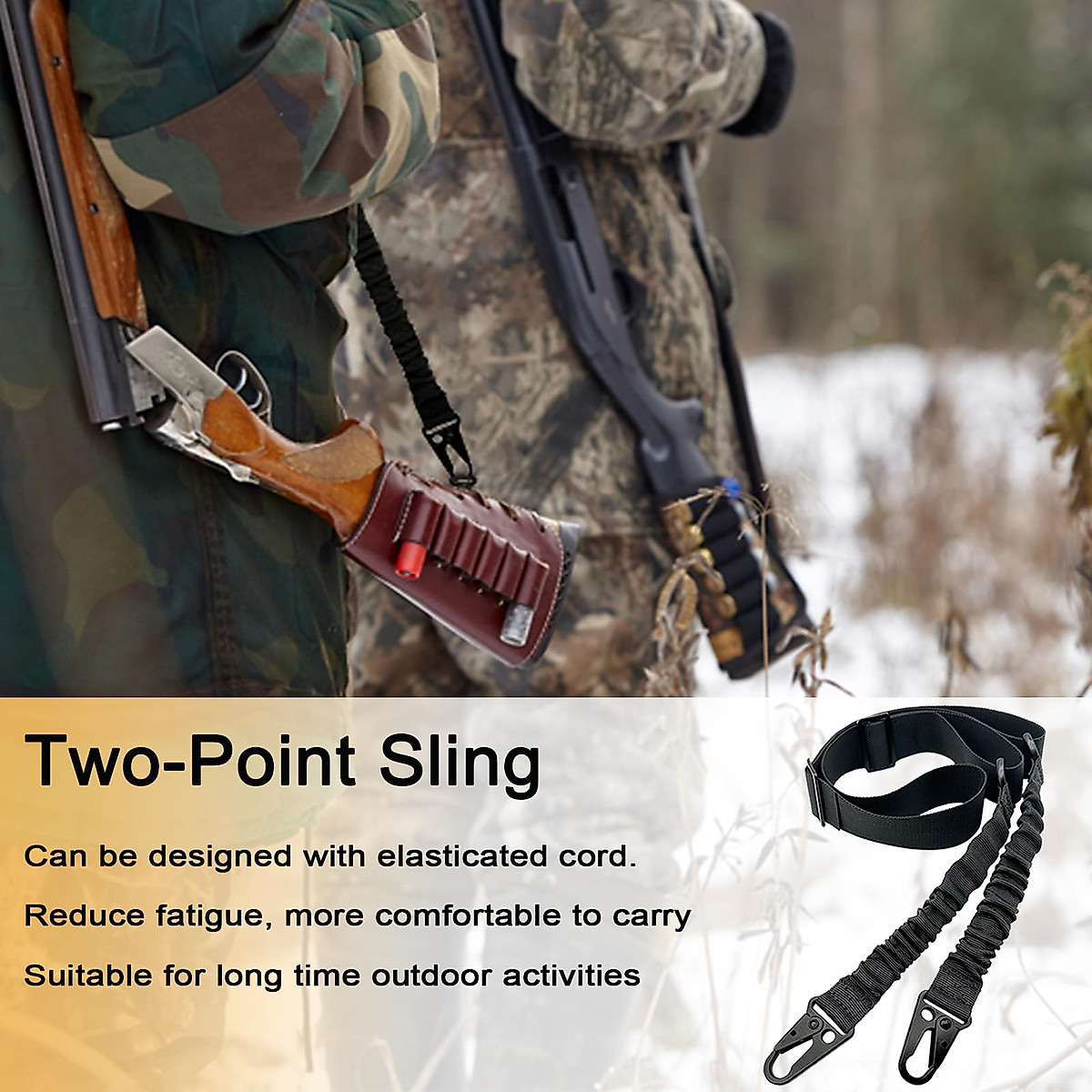 DDOUT 2 Point Rifle Sling Strap with Hooks, Durable 1.5 inch Webbing Gun Sling with All-Metal Hardware, Black