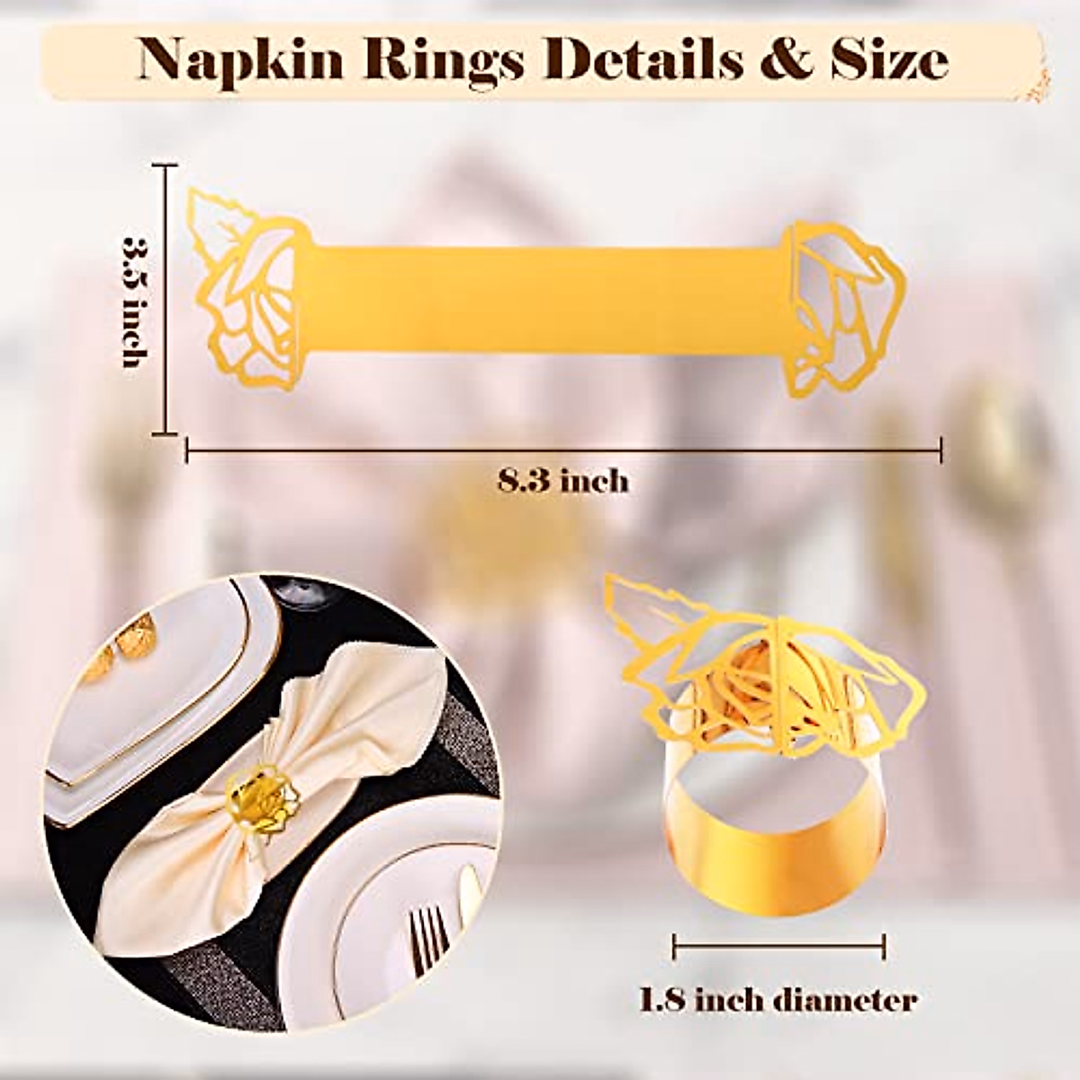 Honitra Rose Napkin Rings, Napkin Rings Set of 100 for Party Decor, Gold Napkin Ring uses Bronzing Process, Reusable Rose Paper Napkin Ring for Wedding, Anniversary, Birthday Table Decor