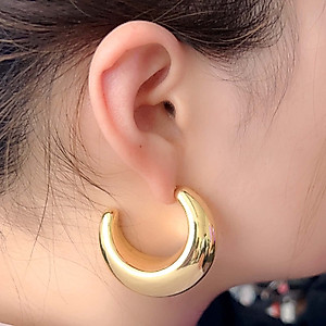Chunky Gold Stud Half Hoop Earrings, 2 Pairs Long Waterdrop Earrings for Women Open Hoop with 14K Gold Filled Hypoallergenic Jewelry for Women (gold)