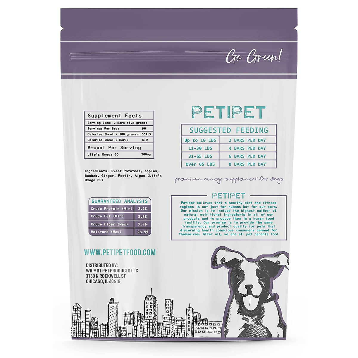 PETIPET Omega 3 Vegan Chew Treats for Dogs - EPA & DHA - Itchy Skin, Soft & Shiny Coat, Shedding, Mange & Hot Spots Treatment, Joint Inflammation, Heart & Brain Health Natural Dog Supplement