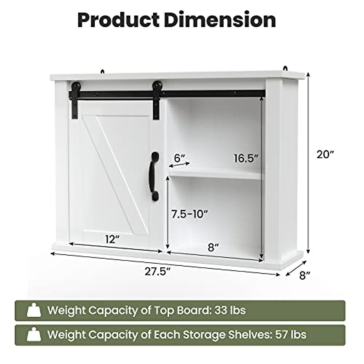 LOKO Rustic Medicine Cabinet with Sliding Barn Door, Bathroom Cabinet Wall Mounted with Adjustable Shelves, Small Bathroom Wall Cabinet Over Toilet, 8 x 27.5 x 20 inches, White