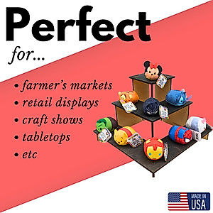 Patriot Pulse 3-Tier Retail Shelves Perfect for Craft Shows, Farmers Markets, Trade Shows, Product Displays, Table Tops, Counters (Square Corner Display (Black))