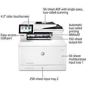 HP Laserjet Enterprise MFP M480f All-in-One Wired Color Laser Printer, White - Print Scan Copy Fax - 4.3" Touchscreen, 29 ppm, Auto Duplex Printing, 50-Sheet ADF, Ethernet, Cbmou External Webcam