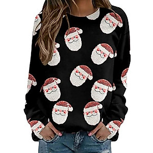 mens gifts for christmas Ugly Christmas Sweater for Women 2023 Cute Santa Claus Print Shirt Casual Crewneck Long Sleeve Pullover Sweatshirts Tops deal of the day prime today